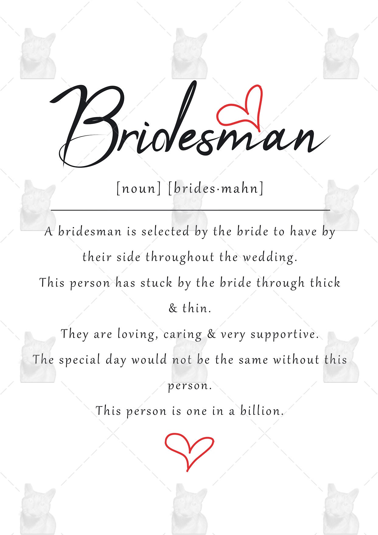 Bridesman Definition Card, Bridesman Gift, Bridesman Wedding Favour ...