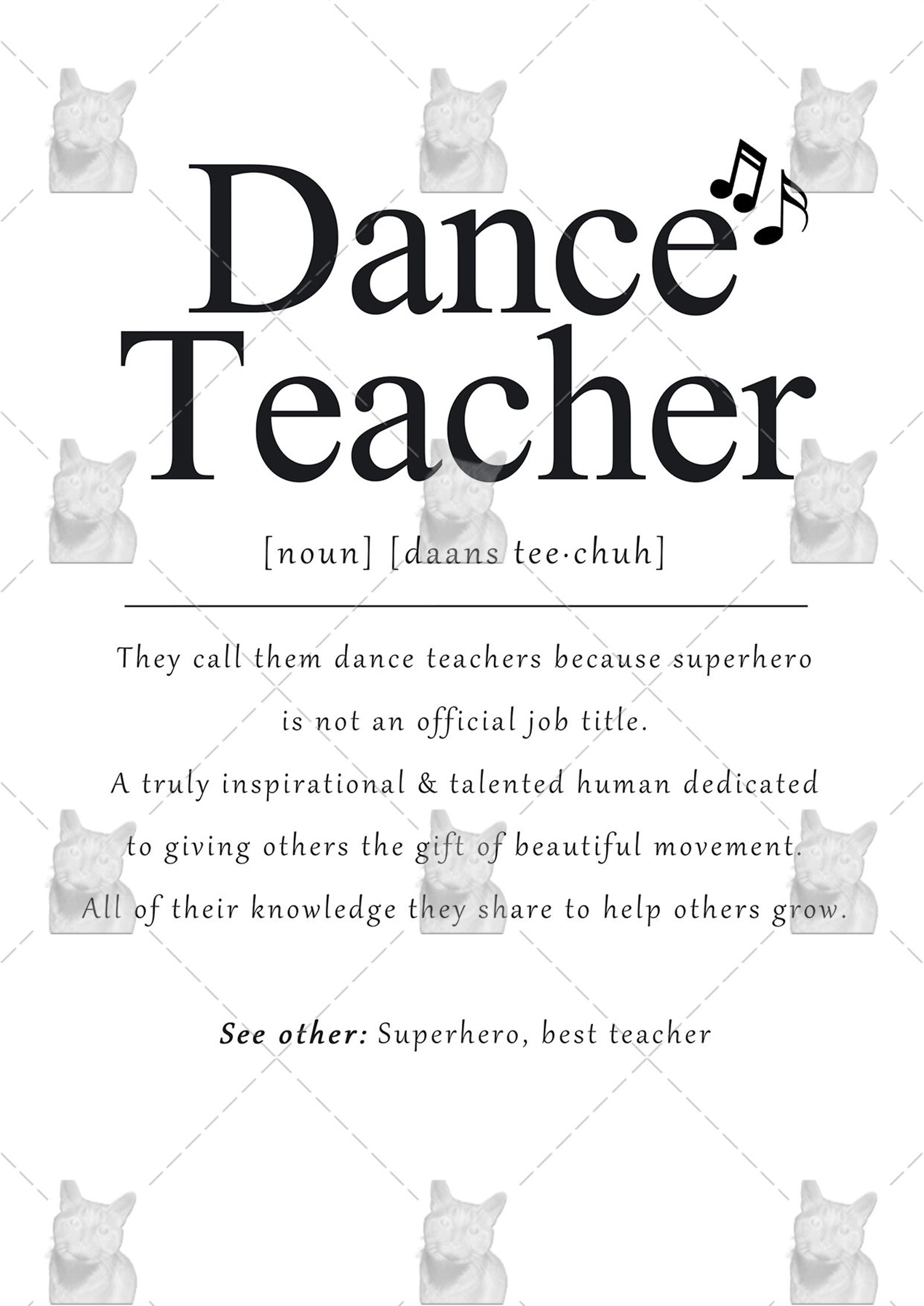Dance Teacher Definition Print, Dance Teacher Gift, Dance Tutor Gift ...