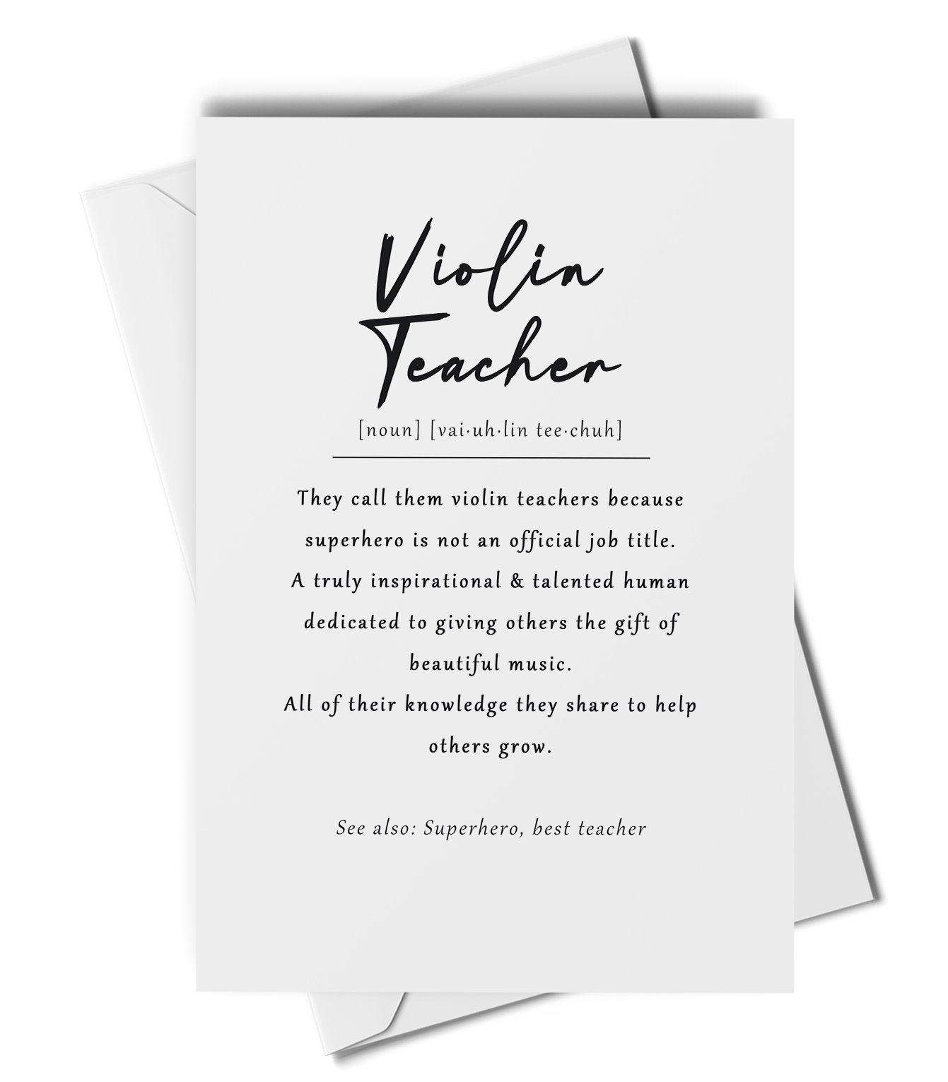 Violin Teacher Definition Card Thank You Violin Teacher Card - Etsy