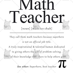 Math Teacher Definition Card, Math Teacher Gift, End of School Year ...