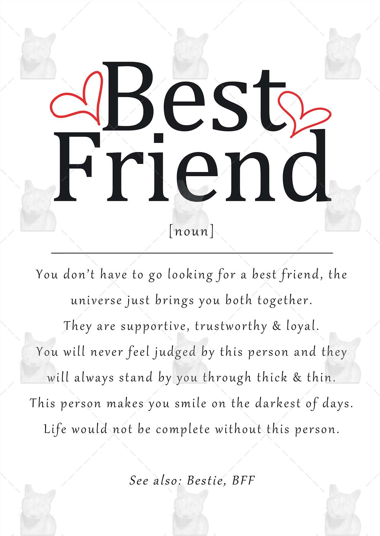 Best Friend Definition Card, Best Friend Card for Any Occasion, Best ...