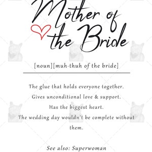Mother of the Bride Definition Print, Mother of the Bride Gift, Wedding ...
