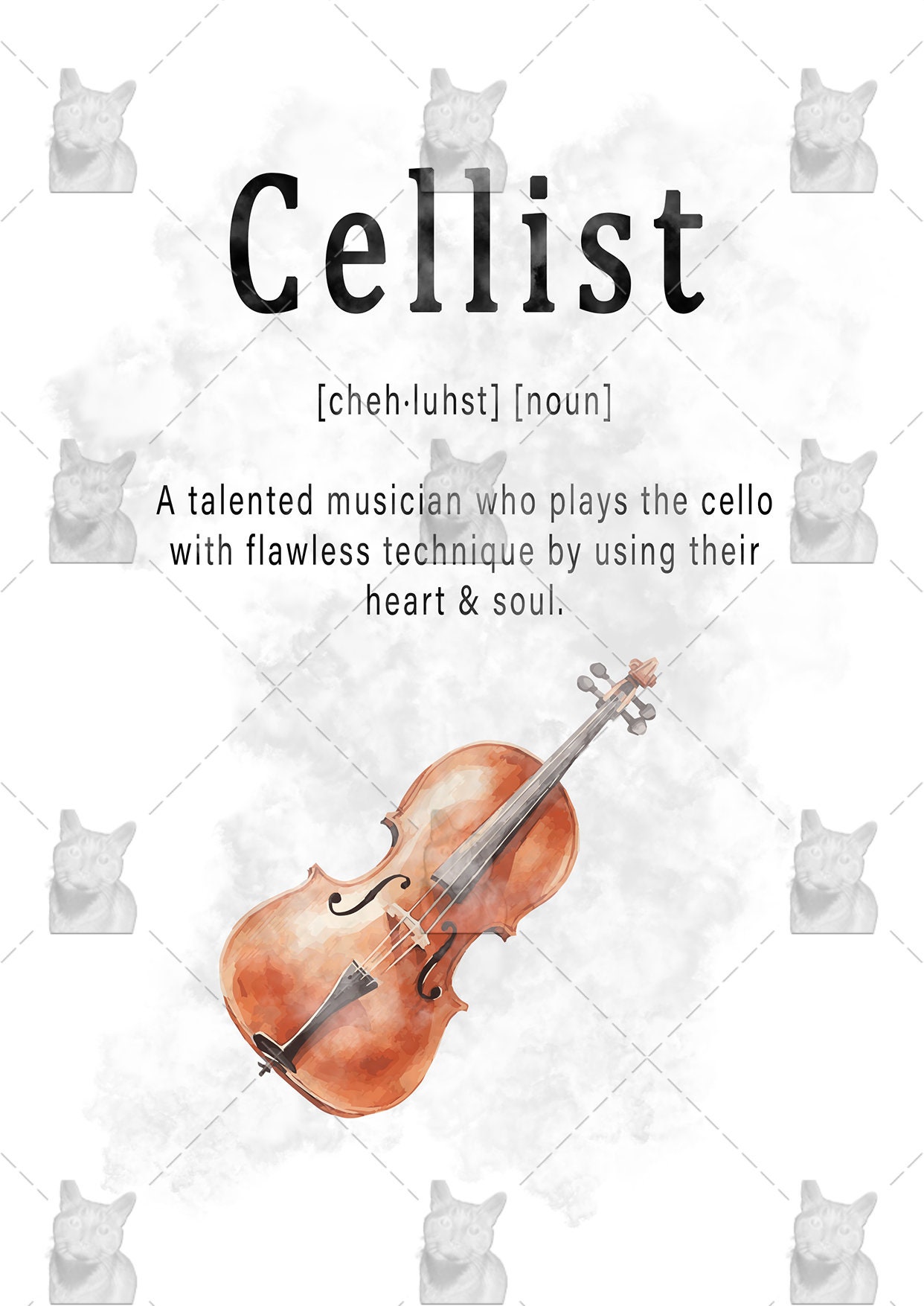 Cellist Definition Greetings Card, Cello Teacher Card, Cello Student ...