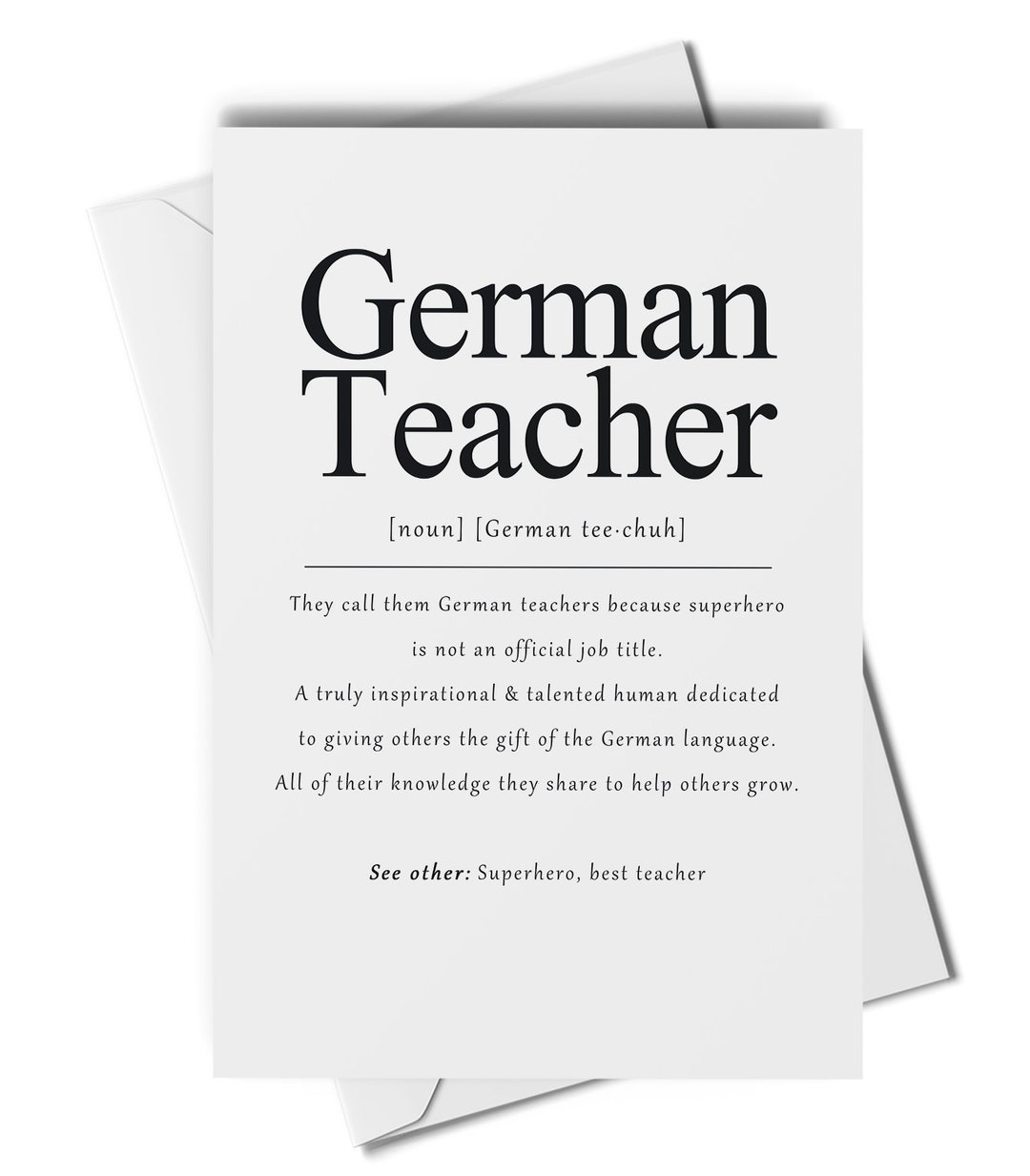 German Teacher Definition Card or Art Print, Gift for German Teacher ...