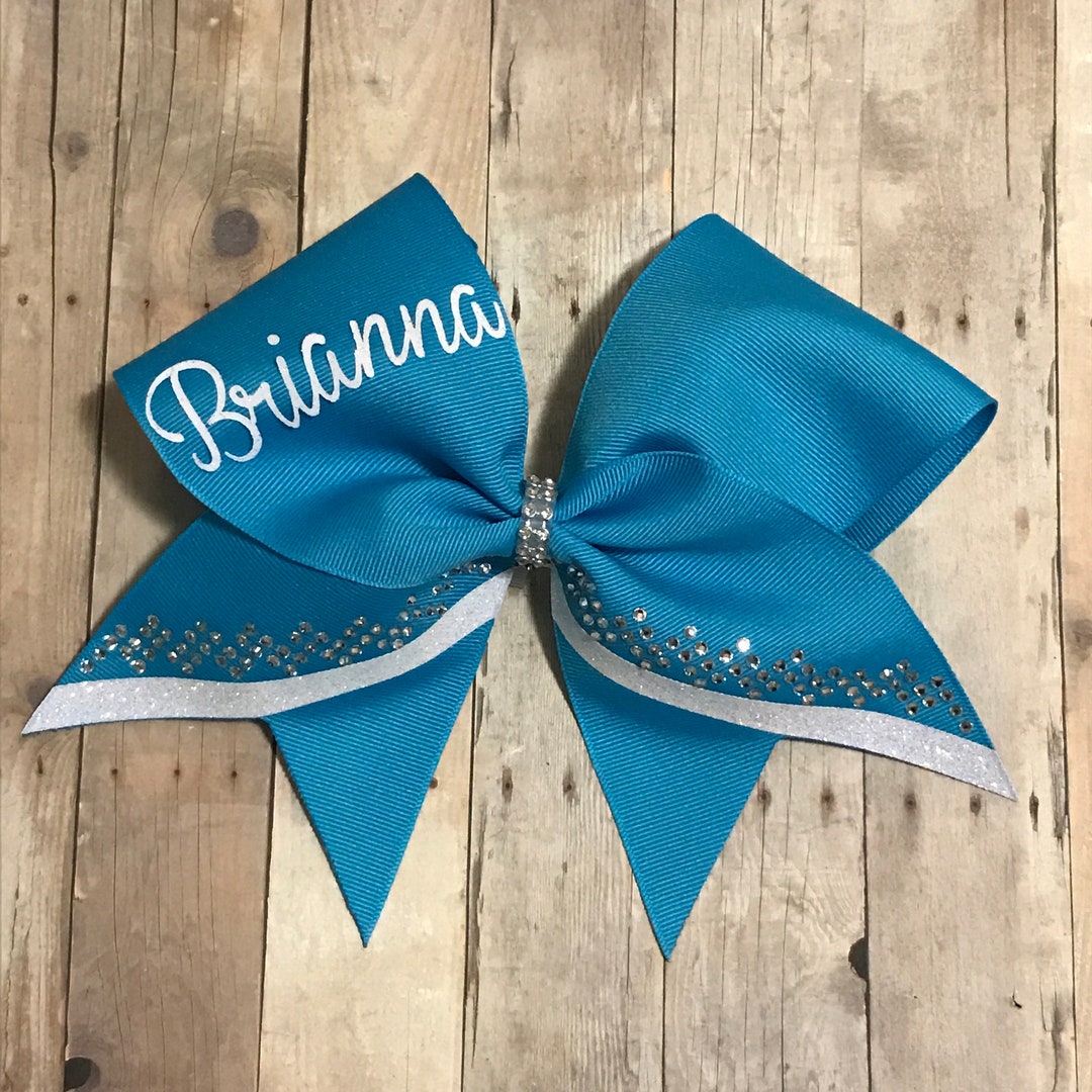 Beautiful Blue Cheer Bow With White Vinyl Accents and Rhinestones. - Etsy