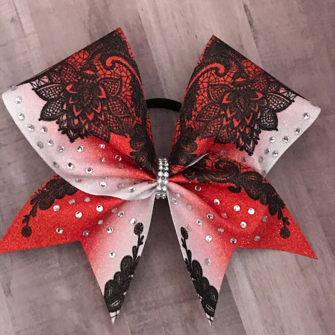 Rhinestone Cheer Bow, Red Bow, Lace Cheer Bow, Cheerleading, Ombre Bow ...