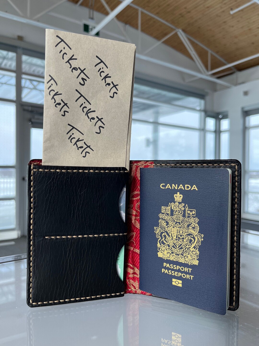 Black Heritage Leather Can/usa Passport Wallet With Red & Gold Filigree ...