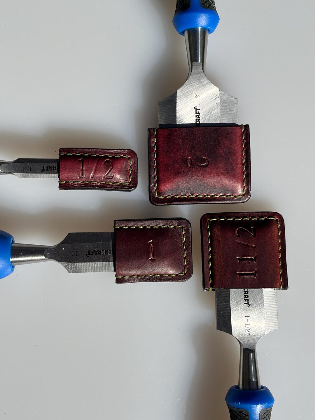 Bloomed Deep Wine Heritage Leather Chisel Guards With Olive Thread - Etsy