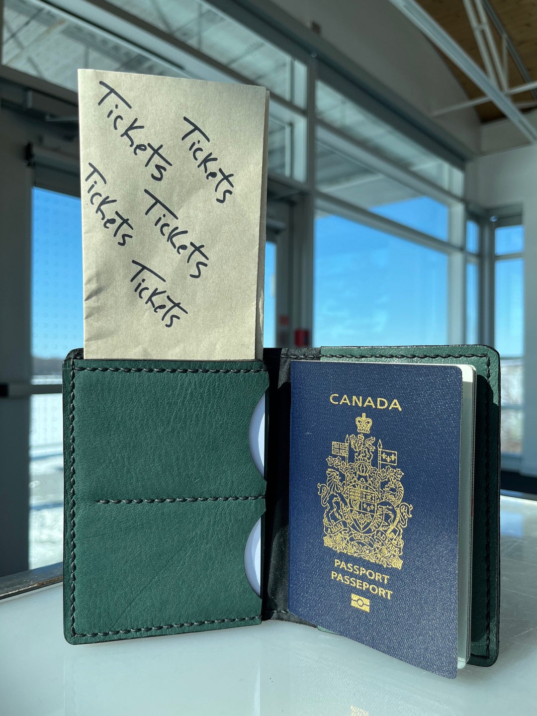 Green Heritage Leather Can/usa Passport Wallet With Black Lining - Etsy