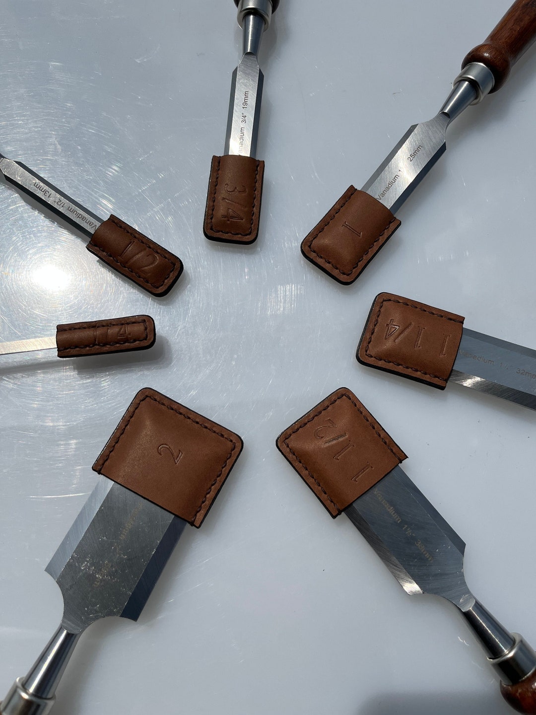 Taos Brown Heritage Leather Chisel Guards - Etsy