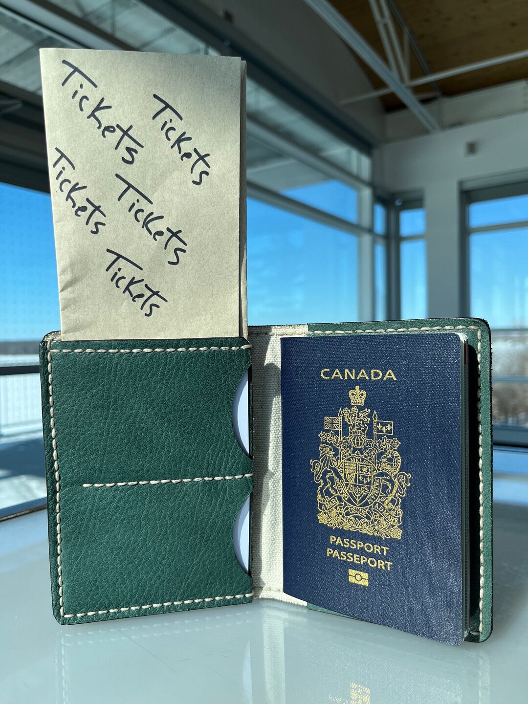 Green Heritage Leather Can/usa Passport Wallet With Canvas Lining - Etsy