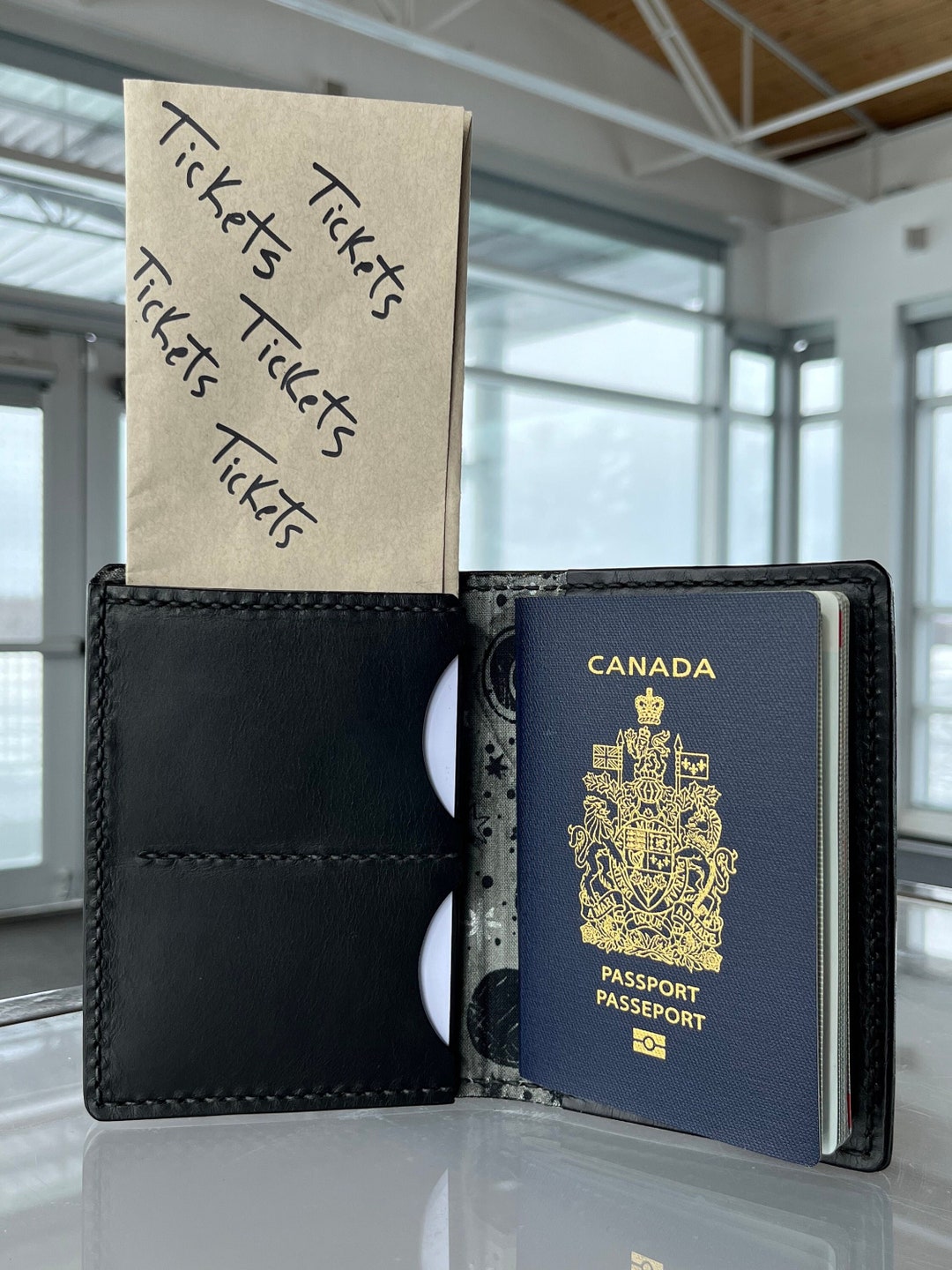 Black Heritage Leather Can/usa Passport Wallet With Moon & - Etsy