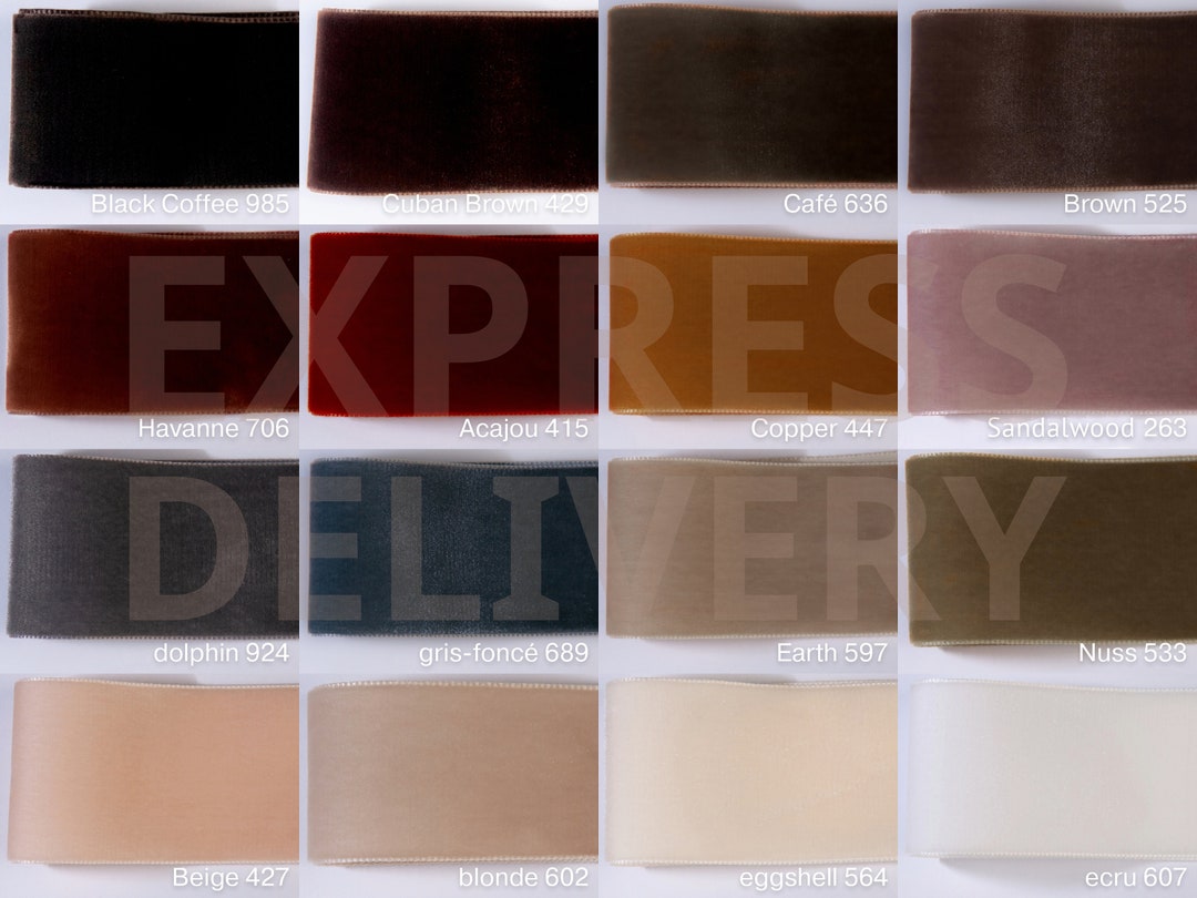 Dark Brown Velvet Ribbon in 4 Widths and 72 Colors. Swiss Quality for ...