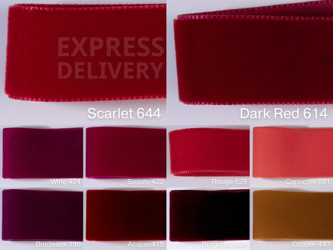 Velvet Ribbon in Red, Dark Red and 72 Other Colors and 4 Widths. Swiss ...