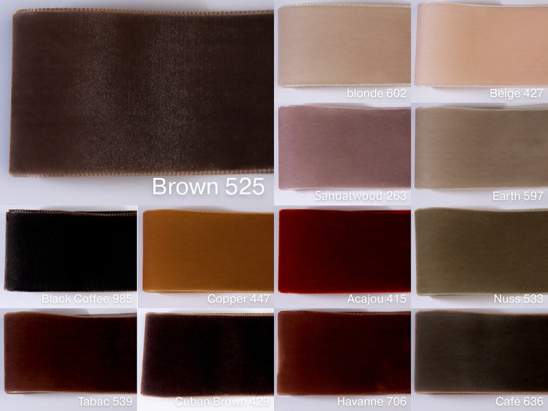 Dark Brown Velvet Ribbon in 4 Widths and 72 Colors. Swiss - Etsy