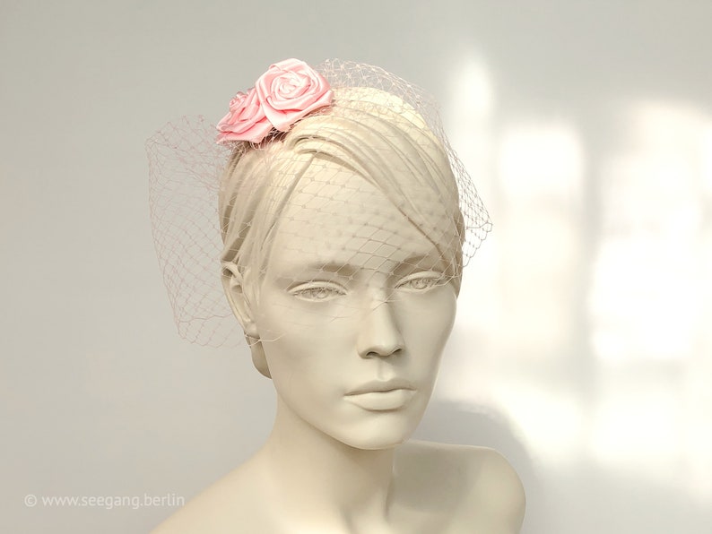 Veil Light Pink Short Veil With Roses Hair Accessories Hat - Etsy