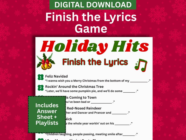 Christmas Songs Finish the Lyrics Game - Etsy Australia