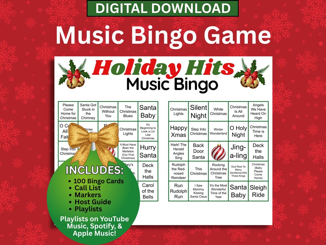Printable Music Bingo | Christmas Songs |digital Download 100 Bingo ...