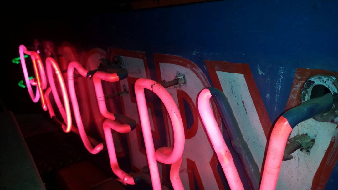 Original 1940s Neon Grocery Sign (double Sided) Absolutely Gorgeous - Etsy