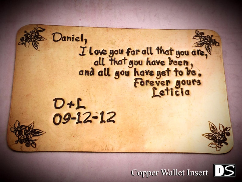 Copper Wallet Insert, Hand Stamped, Beautifully Decorated, Special 7th ...