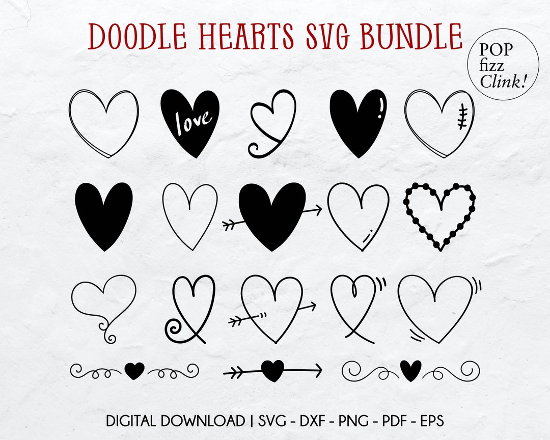 Doodle Hearts Svg Bundle, Hand Drawn Cute Hearts Svg, Love Elements Svg ...