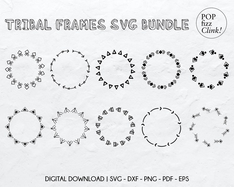 Tribal Frames Svg Bundle, Monogram Frames Bundle, Hand Drawn Tribal ...