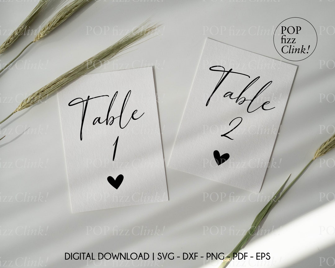 Wedding Table Numbers Svg, Table Numbers With Heart Svg, Digital Cut ...