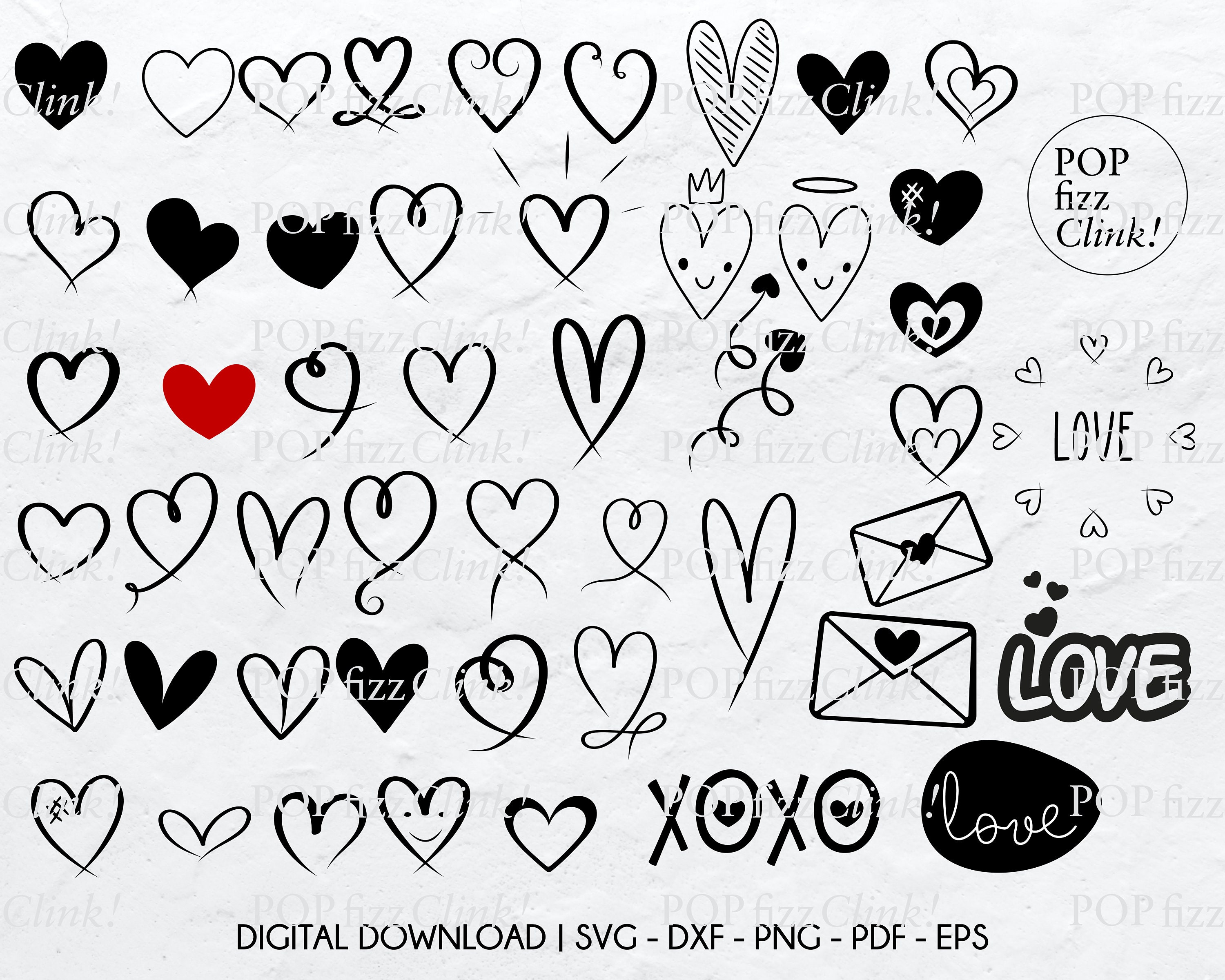 Heart Svg Bundle, Hand Drawn Hearts Svg, Doodle Heart Svg, Sketch Heart ...