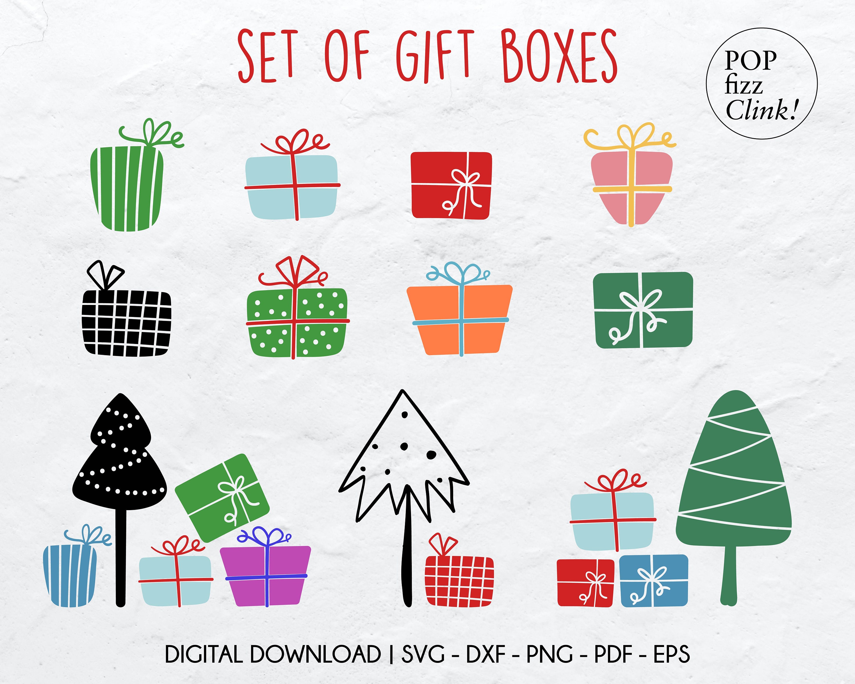 Set of Gift Boxes Svg Files, Gift Box Vectors, Presents Under Christmas ...