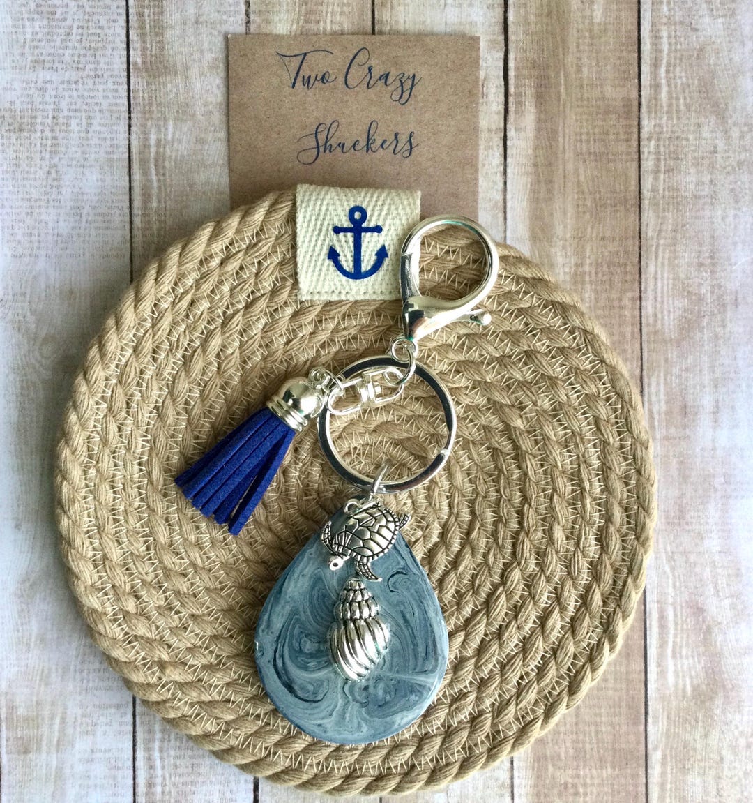 Ocean Themed Keychain - Beachy Keyring - Sea Turtle & Shell Keychain ...