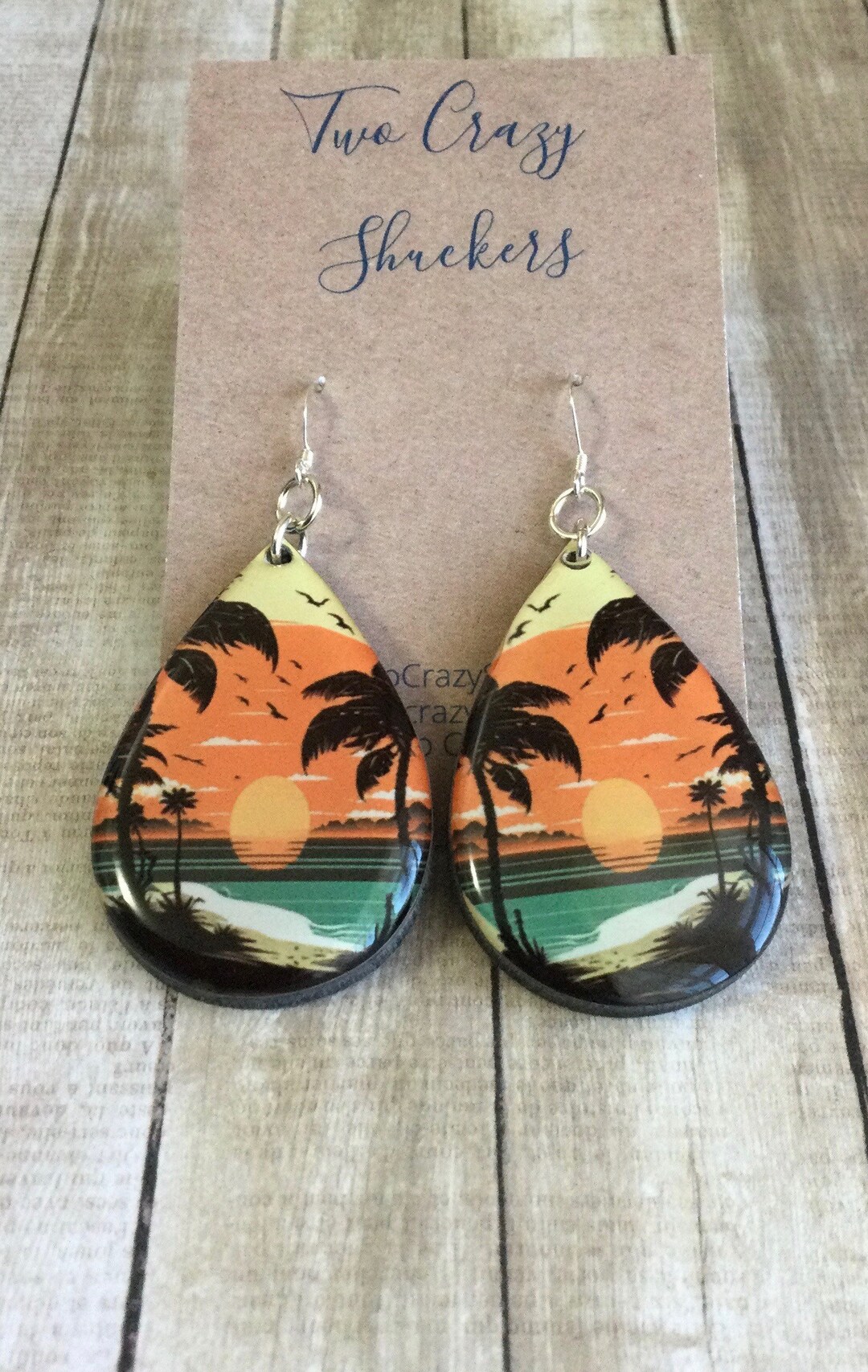 Sunset Teardrop Beachy Earrings Beachy Palm Tree Design Earrings ...