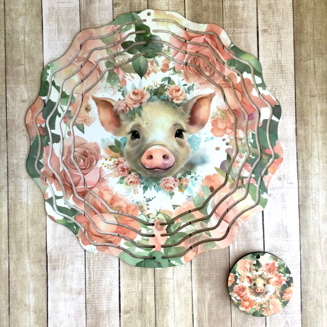 Pig Floral Wind Spinner Pig Wind Spinner 8 Inch Wind Spinner Handmade ...