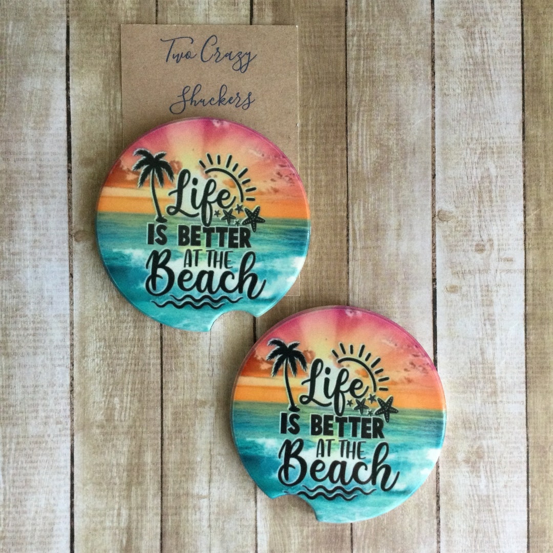 Beachy Car Coasters - Life is Better at the Beach Car Coaster Set ...