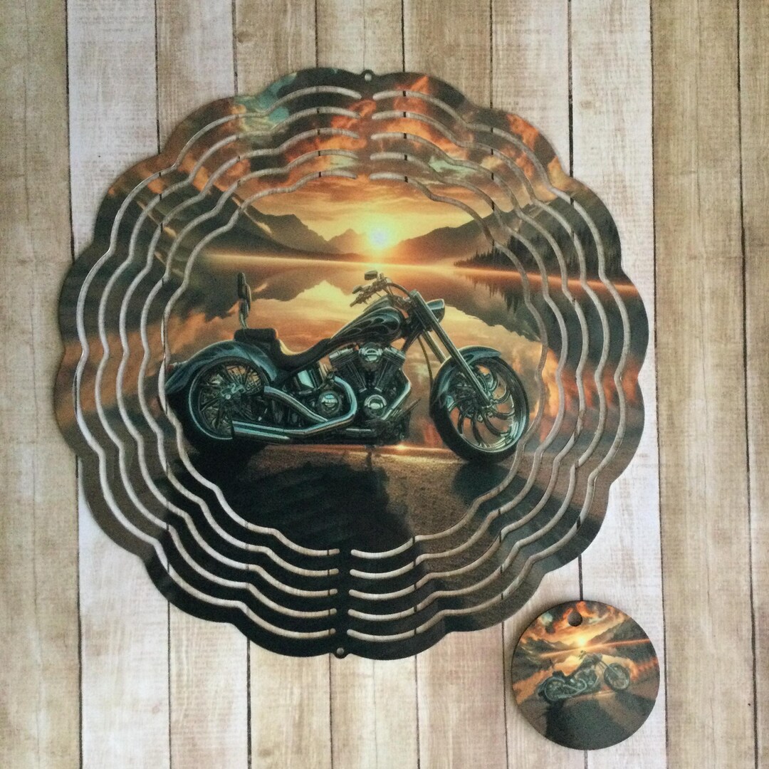 Motorcycle Wind Spinner - Sunset Motorcycle Wind Spinner - 8 Inch Wind ...