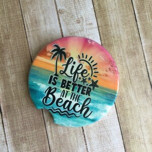 Beachy Car Coasters - Life is Better at the Beach Car Coaster Set ...