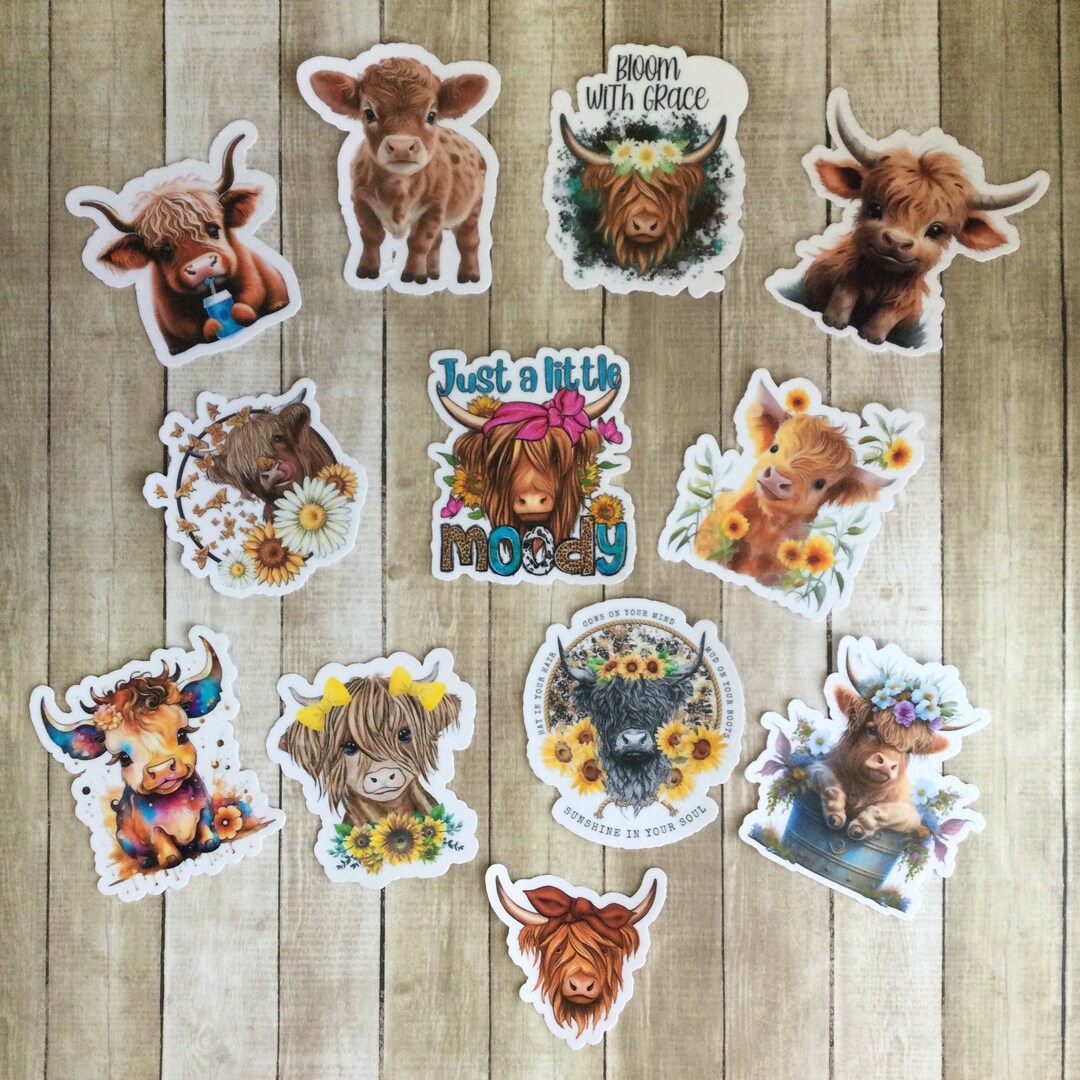 Highland Cow Sticker Pack, Fully Waterproof Vinyl, Laminated, Cow ...
