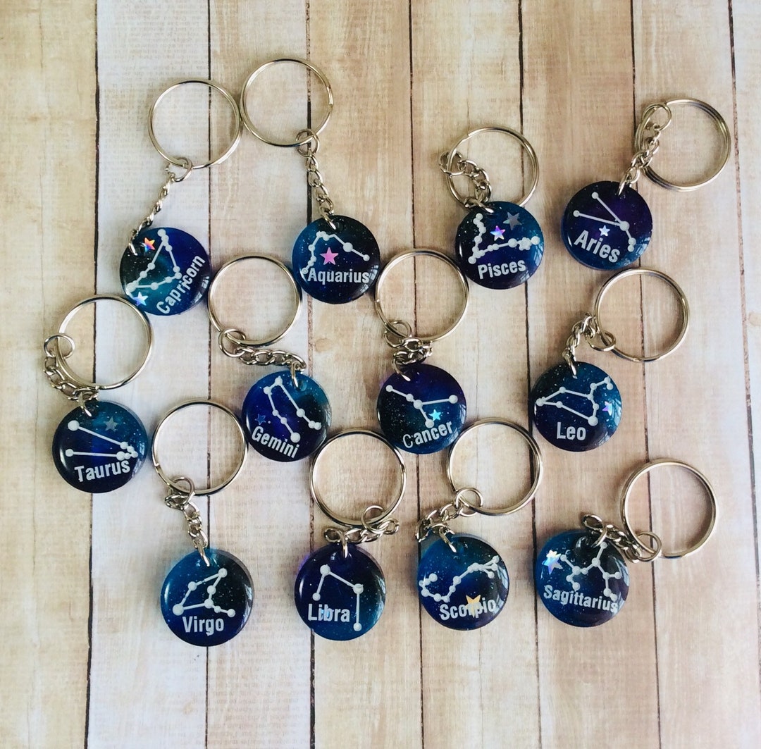 Zodiac Symbol Resin Keychains, Zodiac Keyrings, Galaxy Keychain, One of ...
