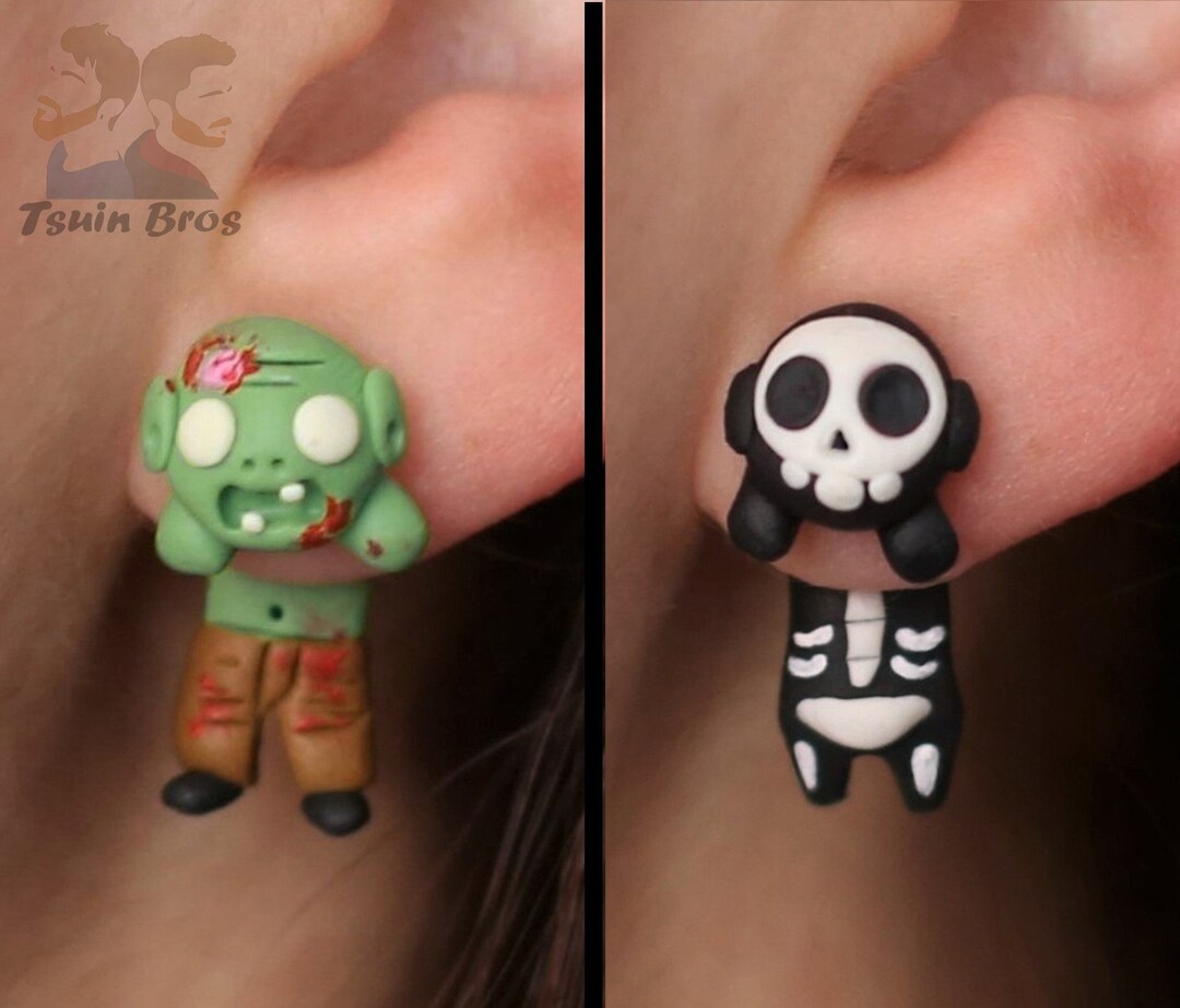 Zombie or Skeleton Earrings, 100 % Handmade. - Etsy