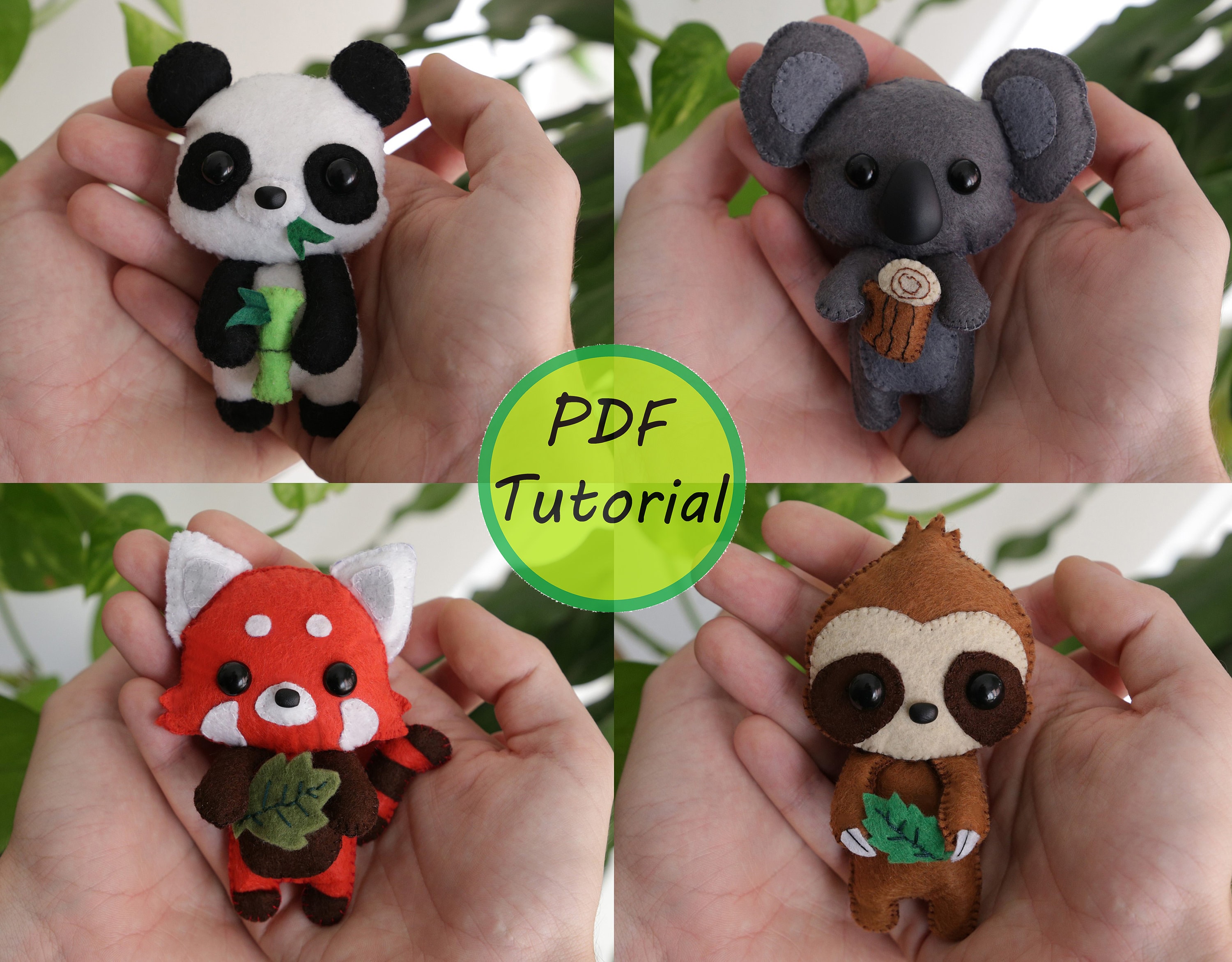 Wild Animals: Panda, Koala, Red Panda and Sloth. PDF Pattern and Simple ...