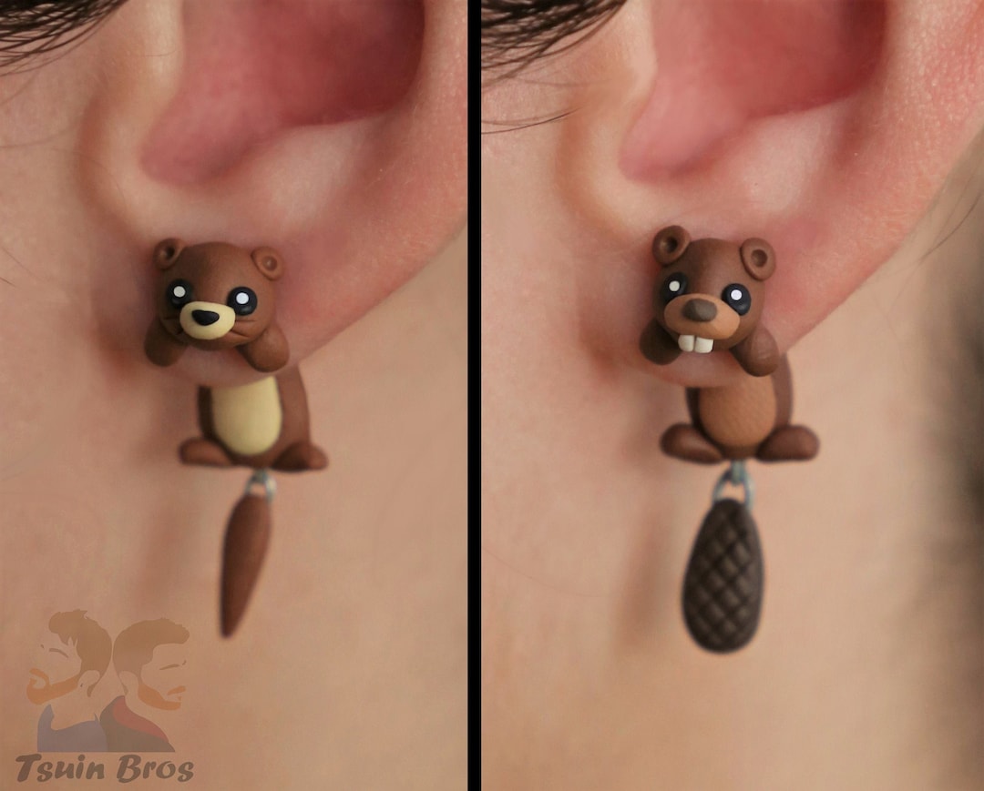 Animal Earrings: Otter or Beaver. 100% Handmade - Etsy