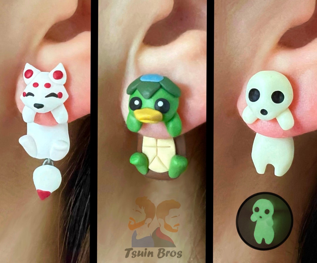 Yokai Earrings: Kitsune, Kappa and Kodama – Handcrafted Polymer Clay ...