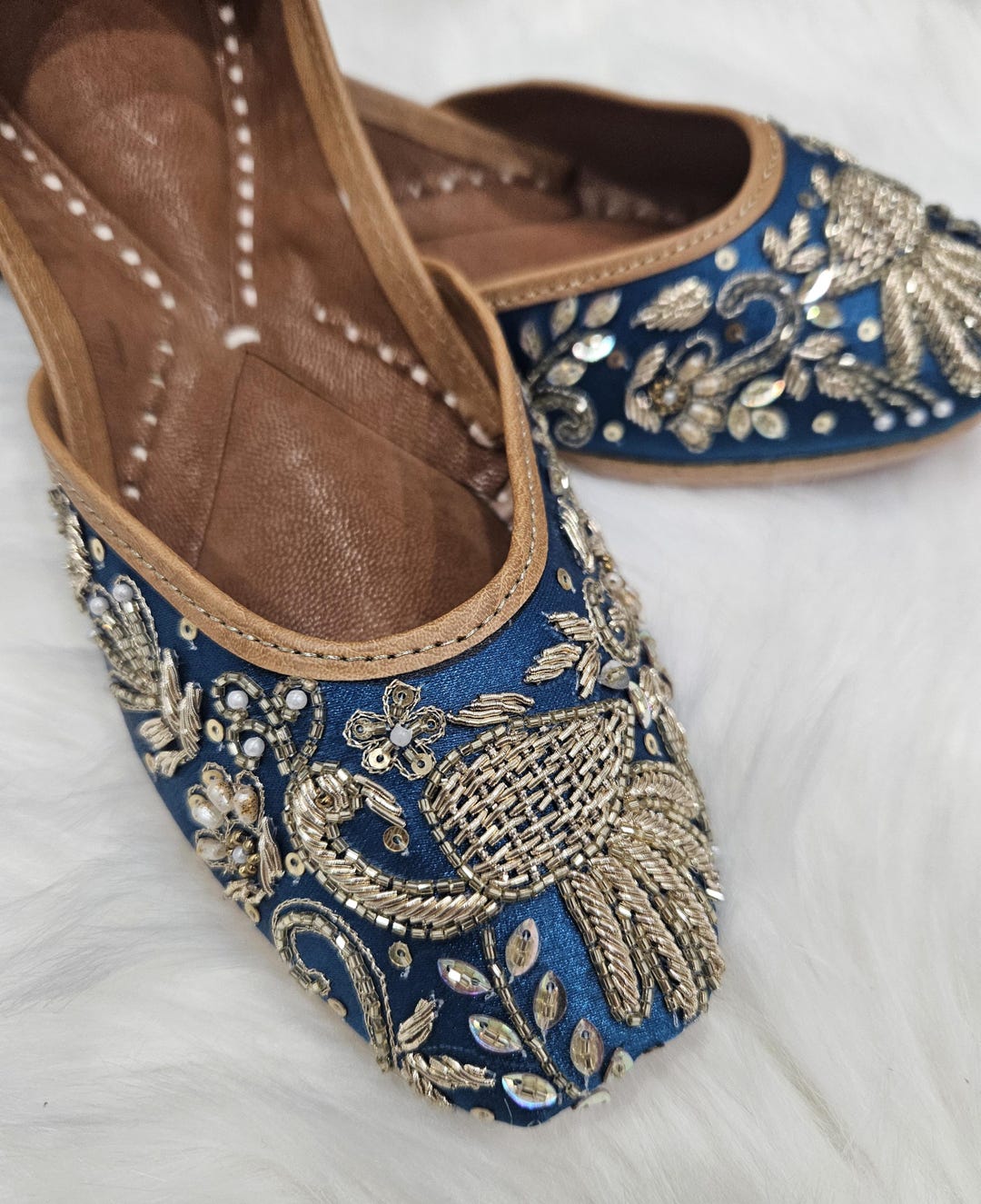 Royal Blue Peacock Jutti: Gold Embroidered Indian Khussa Shoes - Etsy