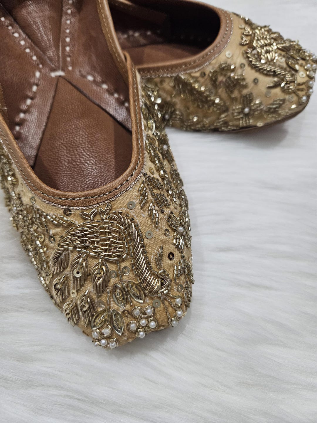 Handcrafted Gold Peacock Jutti: Embroidered Indian Royal Footwear - Etsy