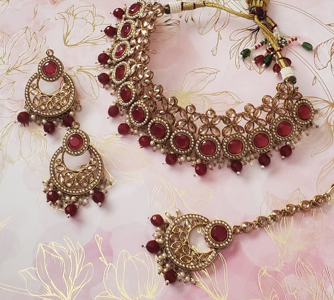Maroon Jewelry Set Indian Jewellery Bollywood Jewelry Indian Bridal ...