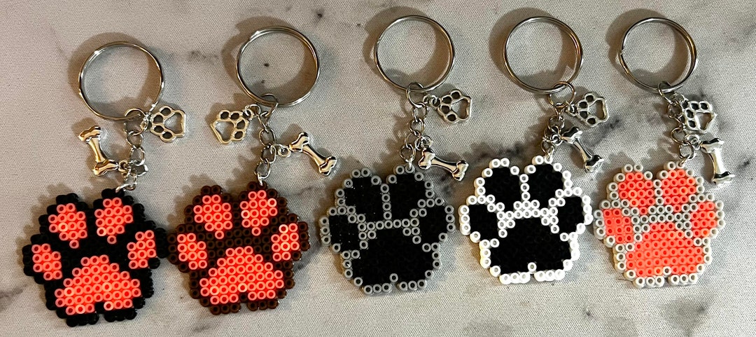 Cute Perler Paw Print With Charms Keychain - Etsy