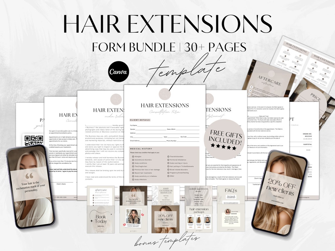 Editable Hair Extensions Contract,hair Extensions Consultation Form ...