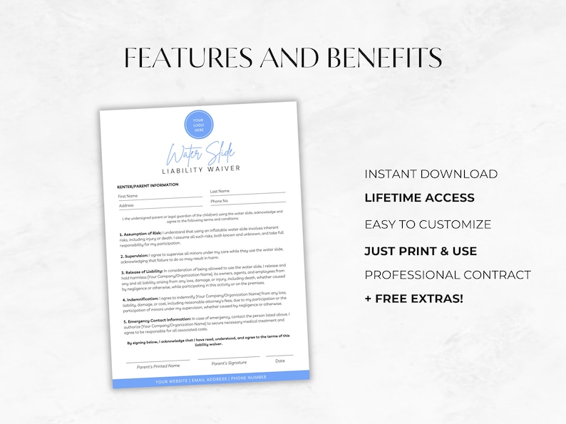 Inflatable Water Slide Liability Waiver, Waterslide Consent Form ...