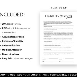 General Liability Waiver Template, Liability Form Agreement, Liability ...