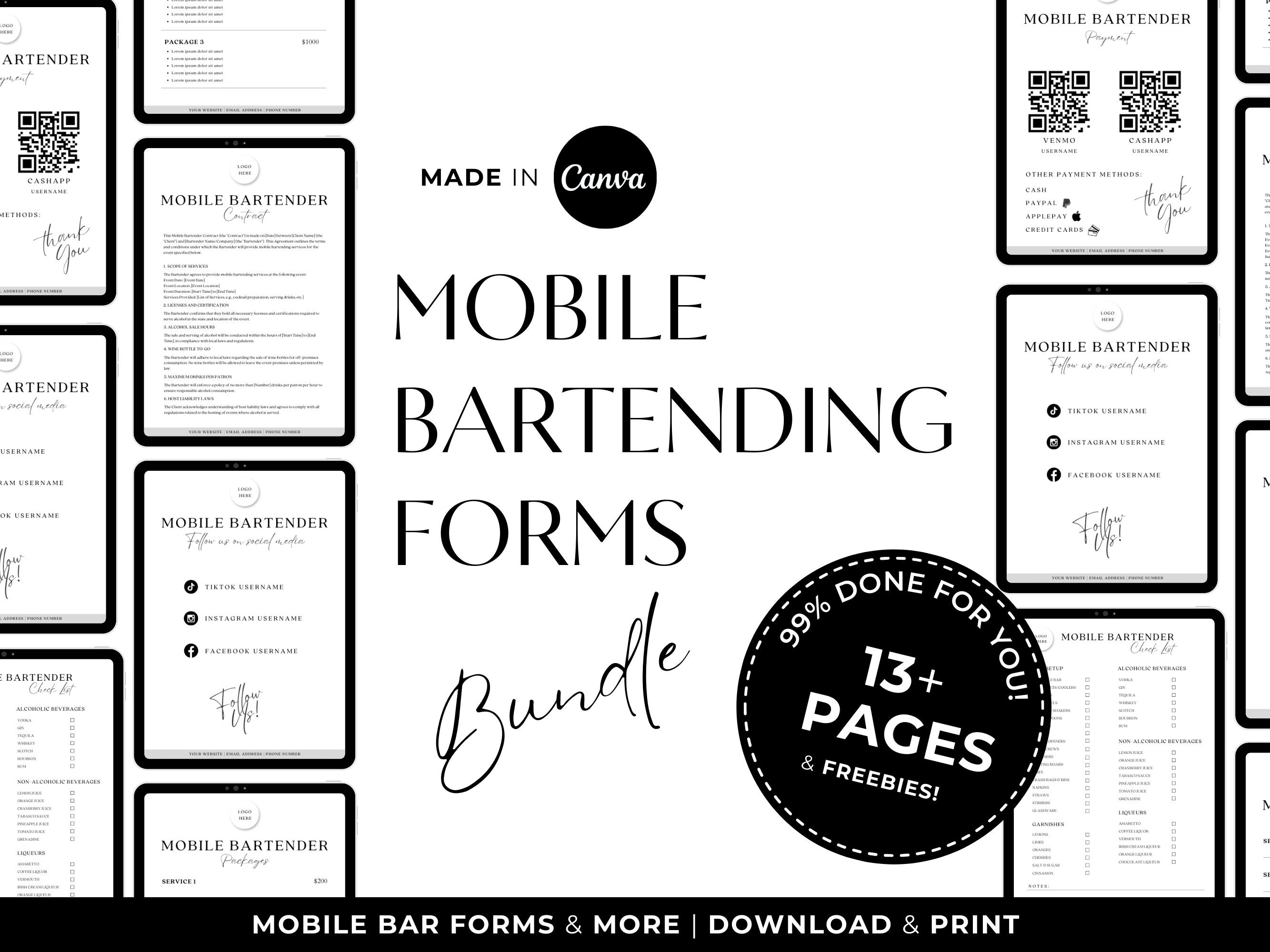 Mobile Bar Business Forms, Editable Bartender Contract, Mobile Bar ...
