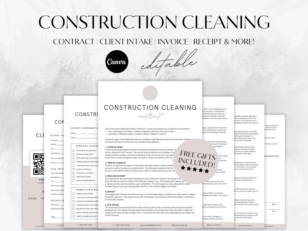 Construction Cleaning Business Forms Bundle, Editable Contract ...